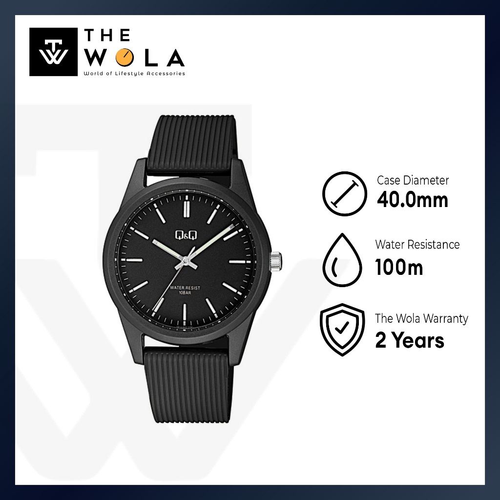 (2 Years Warranty) Q&Q Watch by Citizen VS12J Series Men Analog Watch with Black Rubber Strap ...