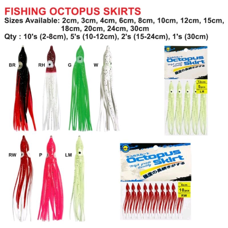 Soft plastic (2cm-30cm) Bakau Fishing Octopus Skirts Soft Bait Squid ...