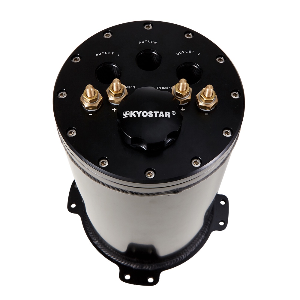 Kyostar custom logo service Aluminum 2.8L Fuel Surge Tank Twin Pump 8AN ORB Ports Dual In Tank ...