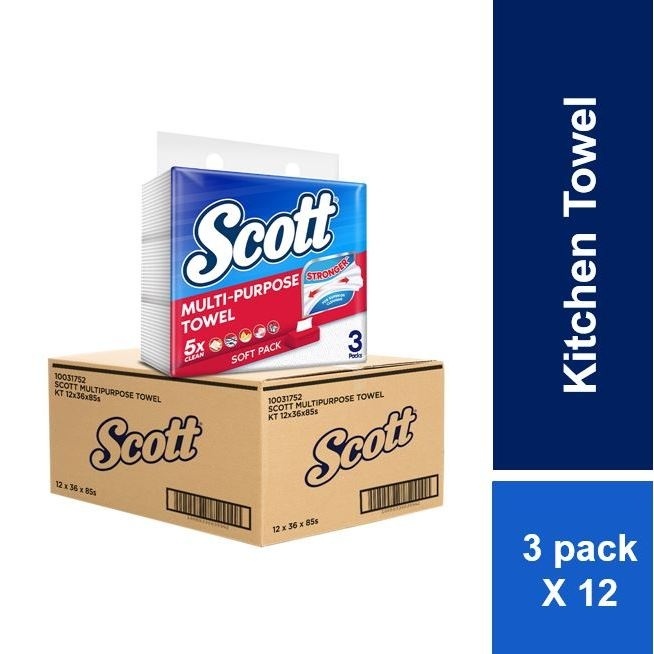 Scott Multipurpose Softpack Dry Kitchen Towel (3 packs x 12) | Shopee ...
