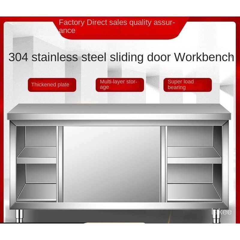 304 thick stainless steel workbench kitchen operating table sliding ...