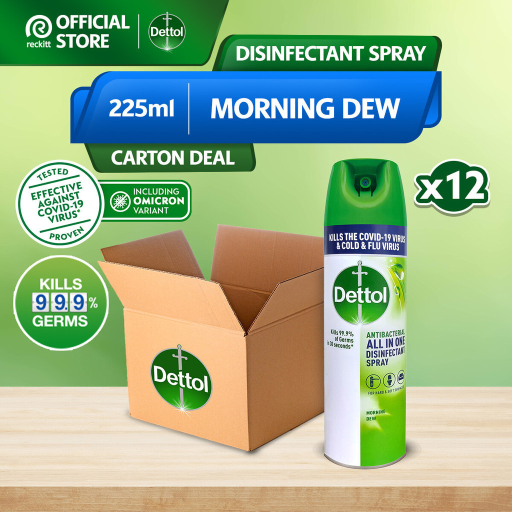 (Carton Sale) Dettol Antibacterial Disinfectant Spray Morning Dew 225ml ...