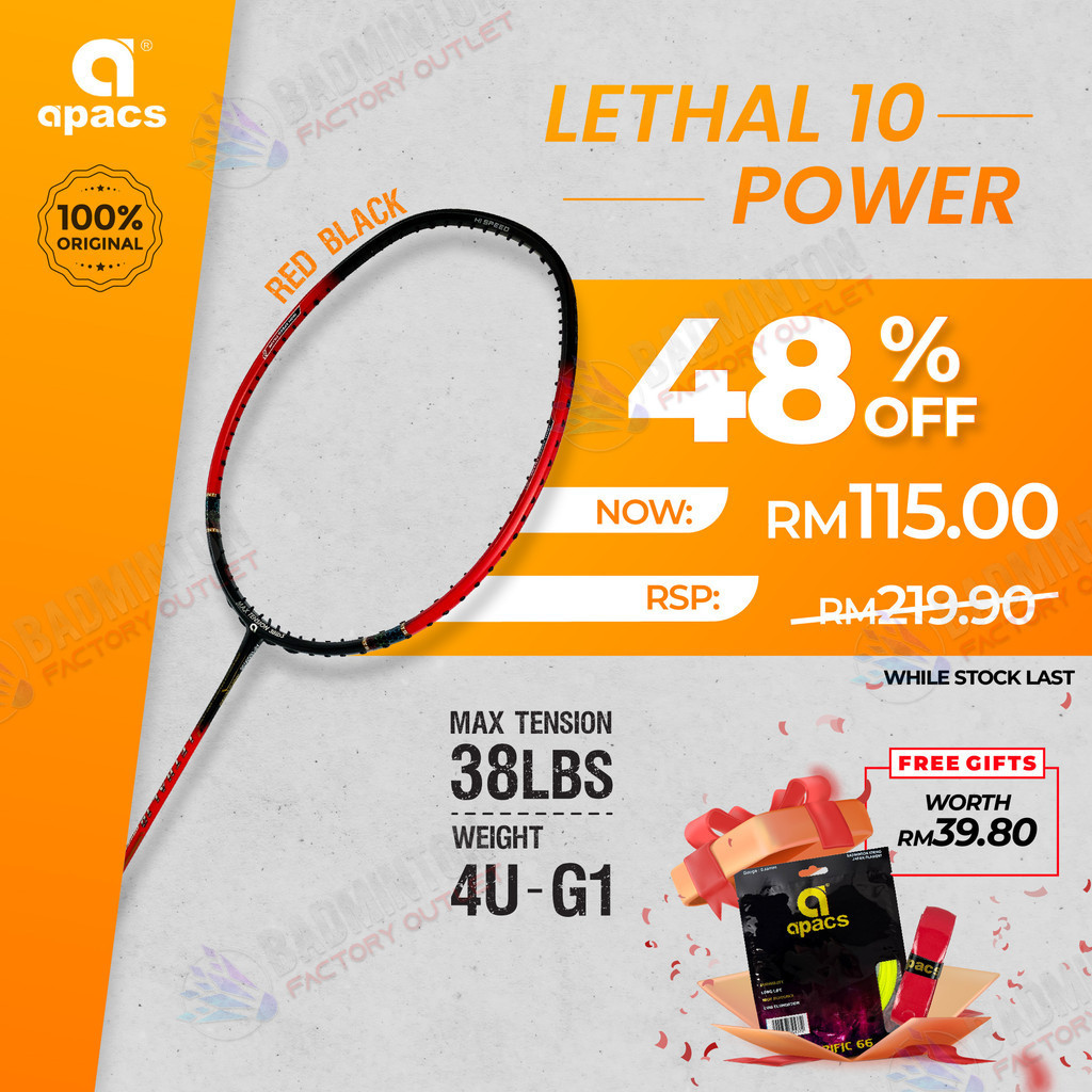 APACS Lethal 10 Power (Red Black) 4UG1 Badminton Racket - Ideal For ...