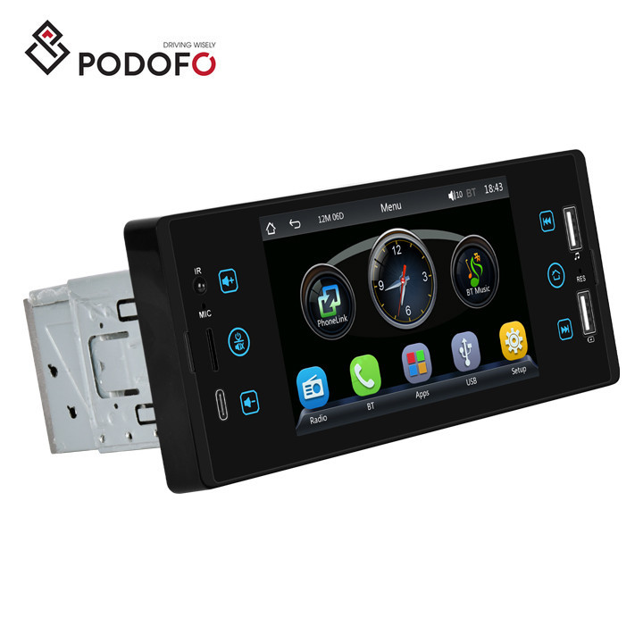 Podofo Single Din Car Stereo with Carplay Android Auto 1 Din 5'' Car ...