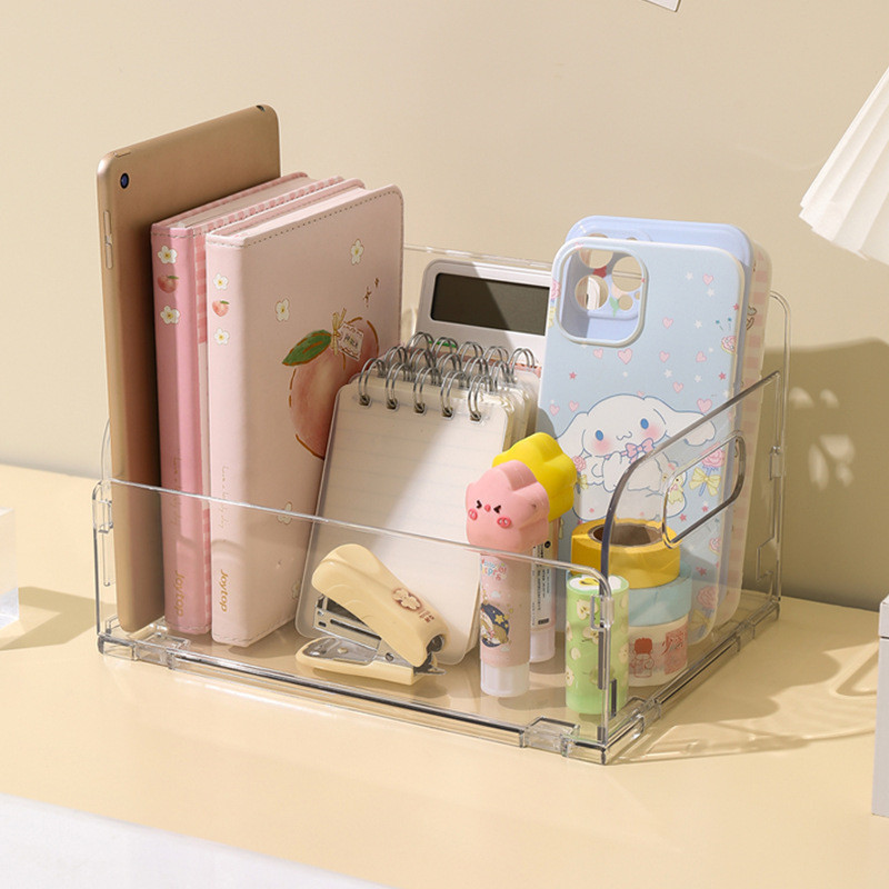 ST-⛵Acrylic Transparent Book ShelfinsStudent Desk Book Storage Box ...
