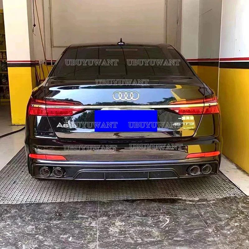 ABS REAR BUMPER TRUNK LIP SPOILER DIFFUSER with Exhaust Tips For Audi ...
