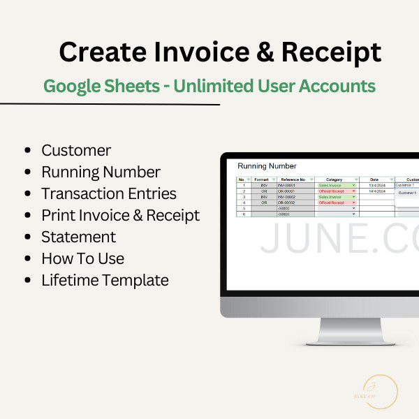 Create Invoice & Receipt Google Sheet Template Buat Invois dan Templat ...