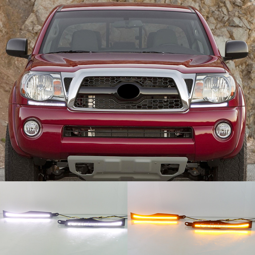 Car LED Daytime Running Light For Toyota Tacoma 2005 - 2015 DRL Fog Lamp with Dynamic turn ...