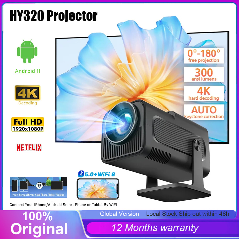 HY320 P20 Pro Smart 4K Projector Y7 Android 13 5G WIFI6 for Phone ...