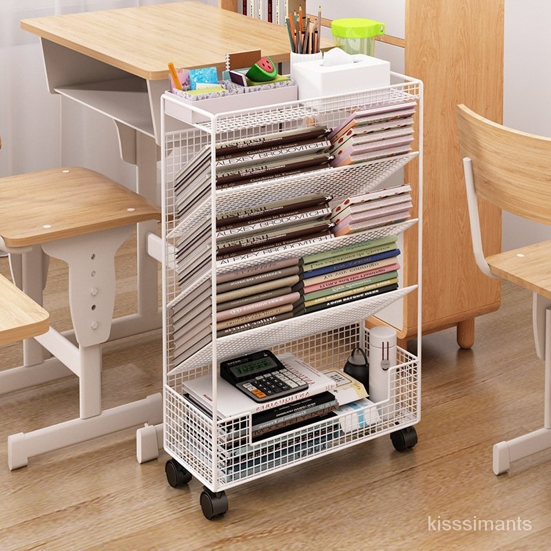HY-6/Movable Shelves Bookshelf with Wheels Desk Side Book Student Desk ...