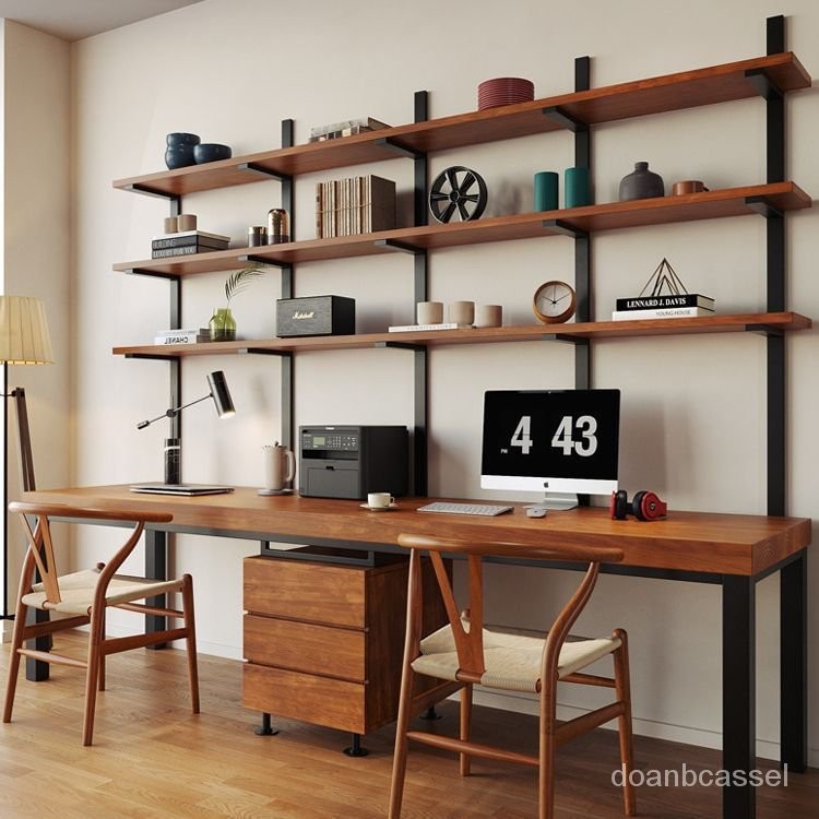 HY-6/Simple Double Student Solid Wood Desk Bookshelf Combination Home ...