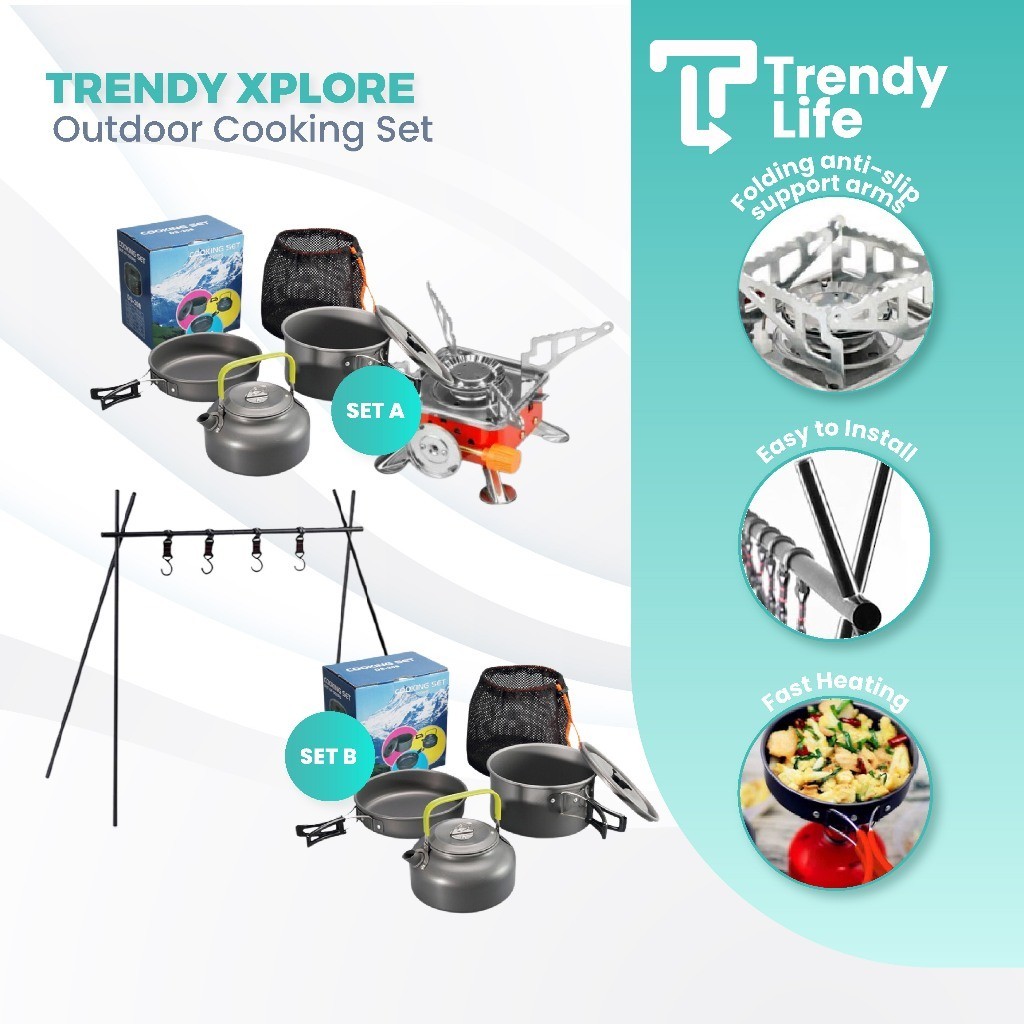 [Trendy Xplore] Outdoor Cooking Set 3 in 1 Camping Cookware Spider ...