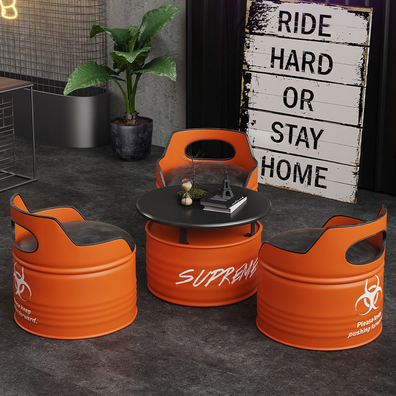 J-H/ Industrial Style Oil Drum Table and Chair Sofa Bar Card Holder ...