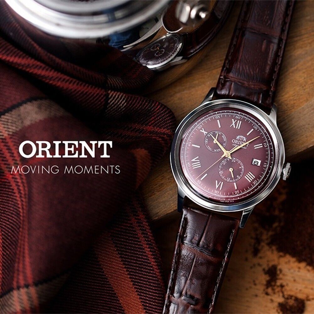 Orient RA-AK0705R30B Bambino Maroon Analog Automatic Burgundy Leather ...