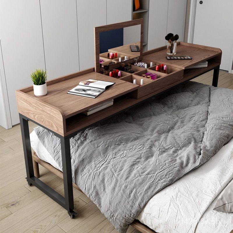 J-H/ Solid Wood Bed Study Table Bedroom Lazy Bed Table Movable Bedside ...