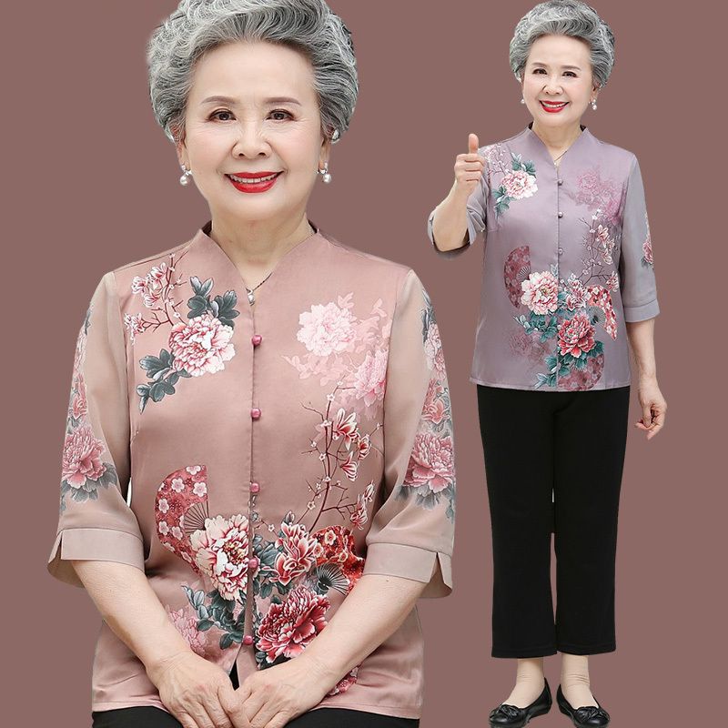 Middle-aged elderly people's clothing female mother's clothing shirt ...