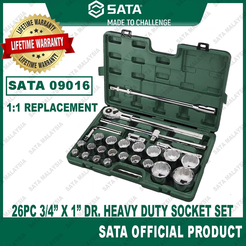 SATA 26Pc 3/4"x1" Dr. Socket Set 3/4" 12PT Socket Set 3 Way Adapter 1"F ...