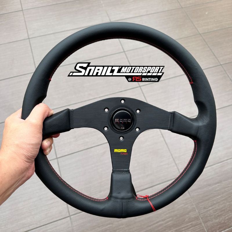 MOMO TUNER steering Leather 14 Inch 350mm Universal 3 Spoke high ...