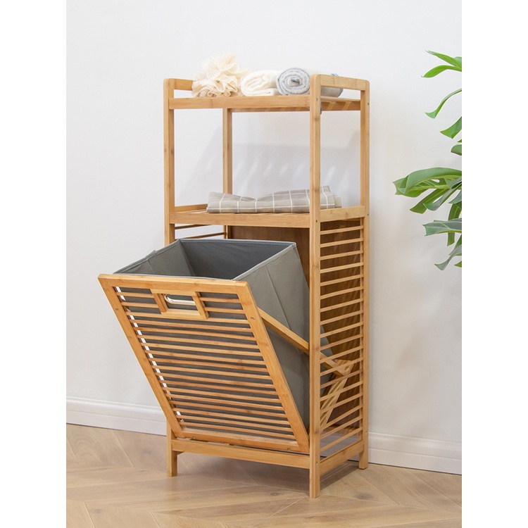 Nordic Multi-Functional Storage Rack Bamboo Laundry Basket Fabric Dirty ...