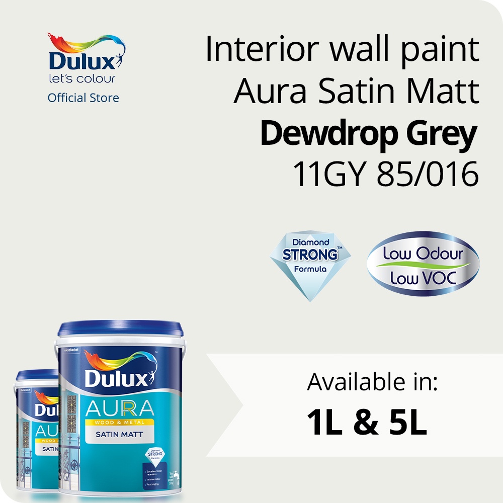 Dulux Aura Satin Matt Low Odour Paint - Dewdrop Grey 11GY 85/016 ...