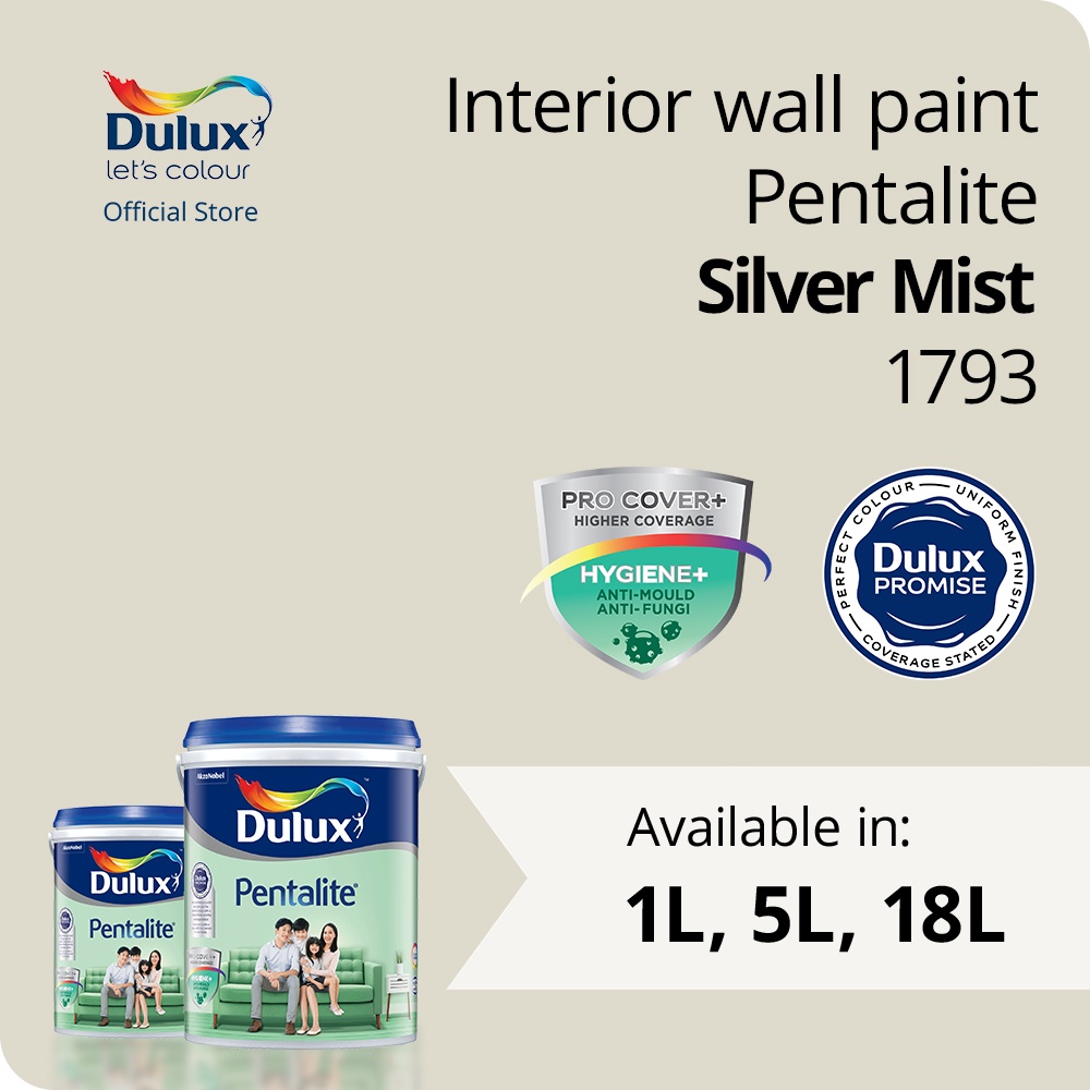 Dulux Pentalite Interior Wall Paint - Silver Mist 1793 | Shopee Malaysia