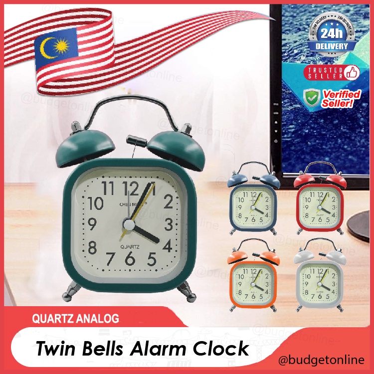 Mini Square Alarm Clock Retro Analog Twin Bell with Backlight Loud ...