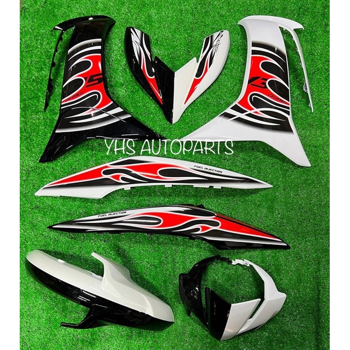 Coverset LC135 V8 FI LCV8 Hitam Putih Cover Stripe Api Merah Edition ...