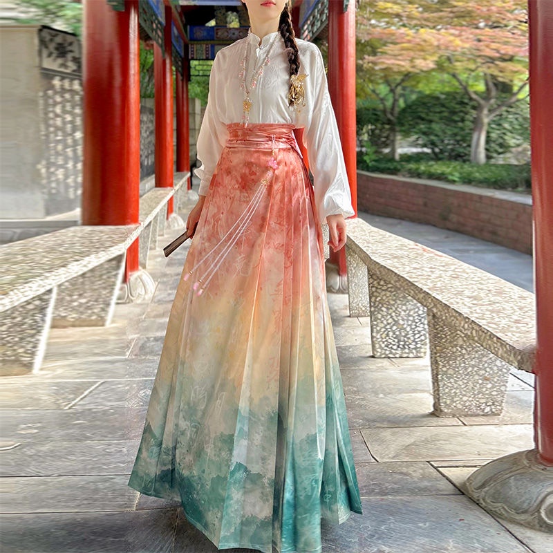 Long Sleeve Hanfu Women Chinese Style Horse Face Skirt Two Piece Set ...