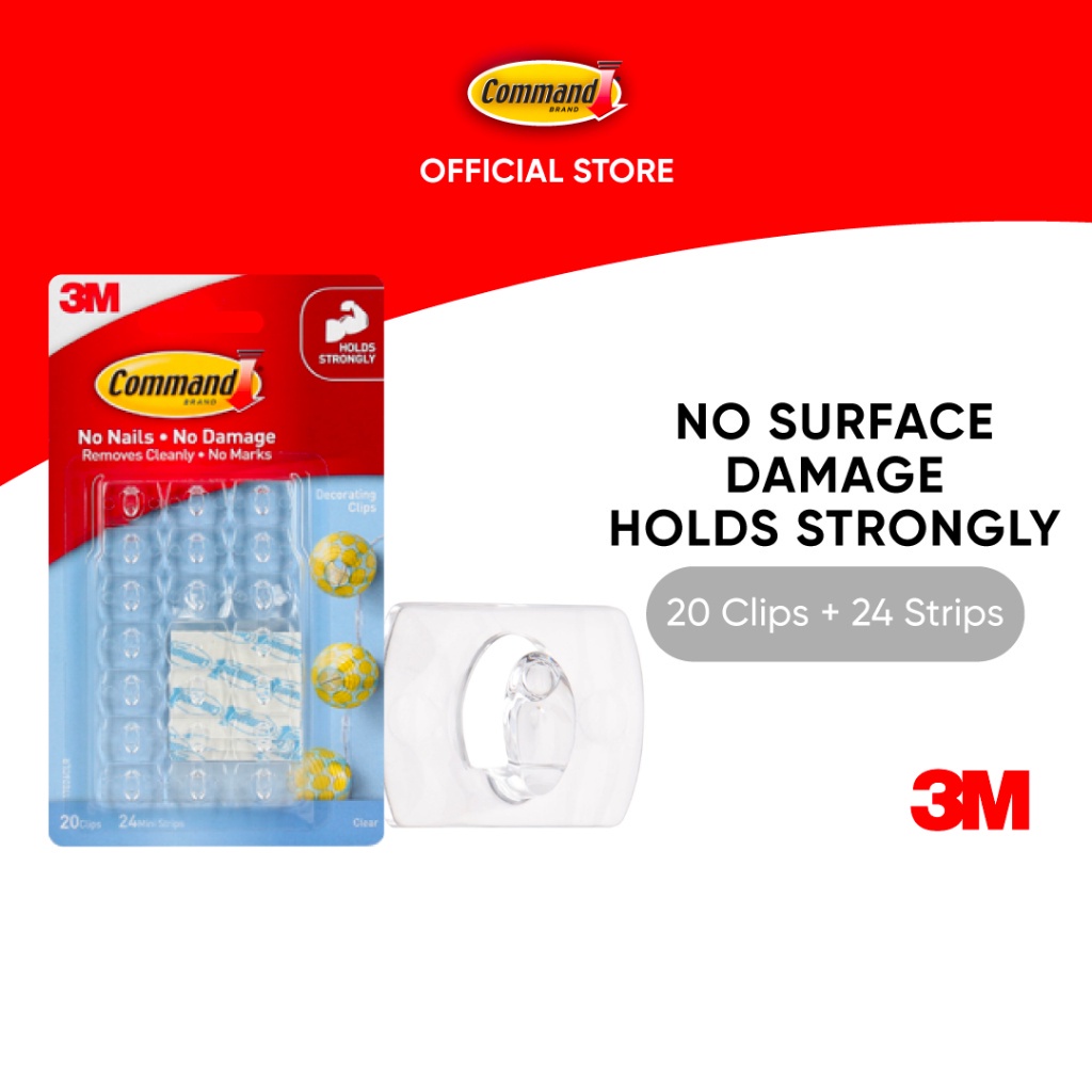 3M™ Command™ Clear Decorating Clips, No Surface Damage, 20 clips + 24 ...