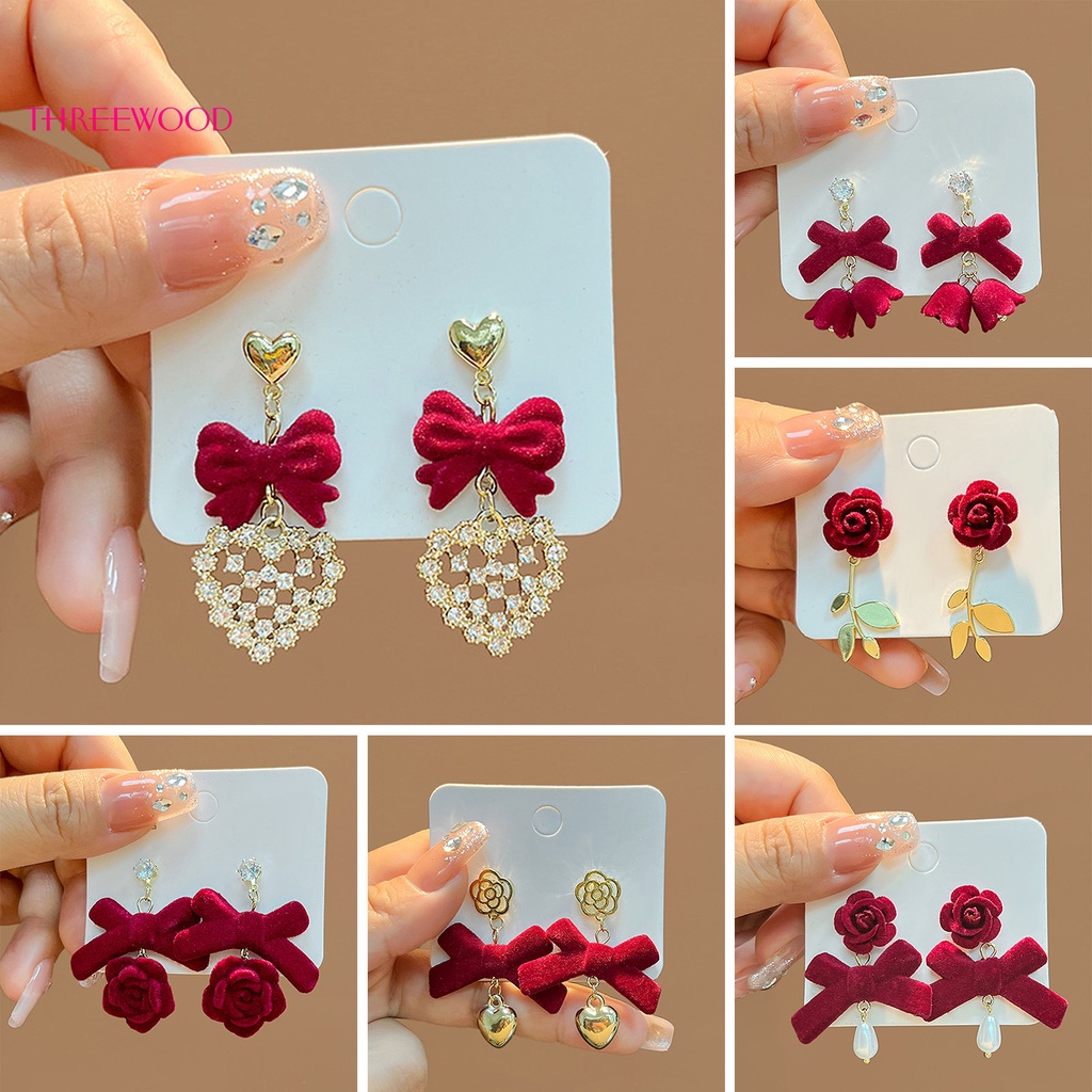 THREEWOOD 1 Pair Women Earrings All-match Anti-fade Ear Decoration ...