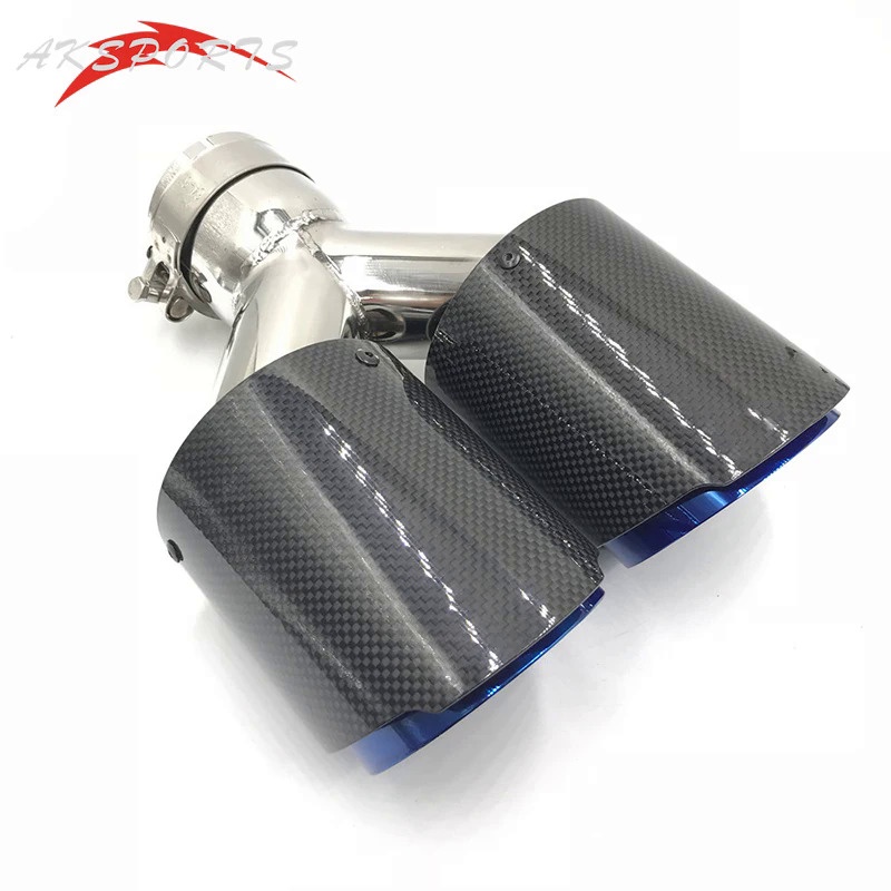 1PC Glossy Carbon Stainless Steel Universal Dual Equal Length Exhaust ...