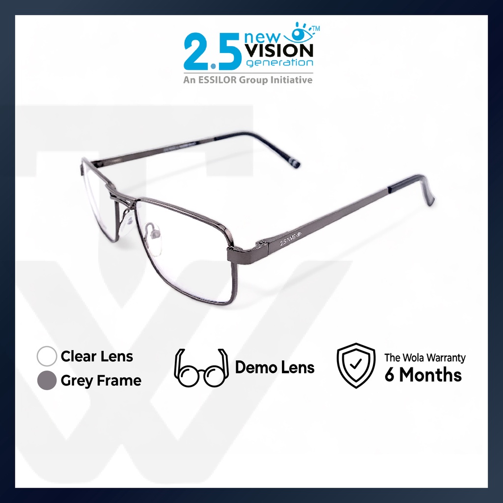 (6 Months Warranty) 2.5 NVG by Essilor OPH Men's Rectangle Frame Grey ...