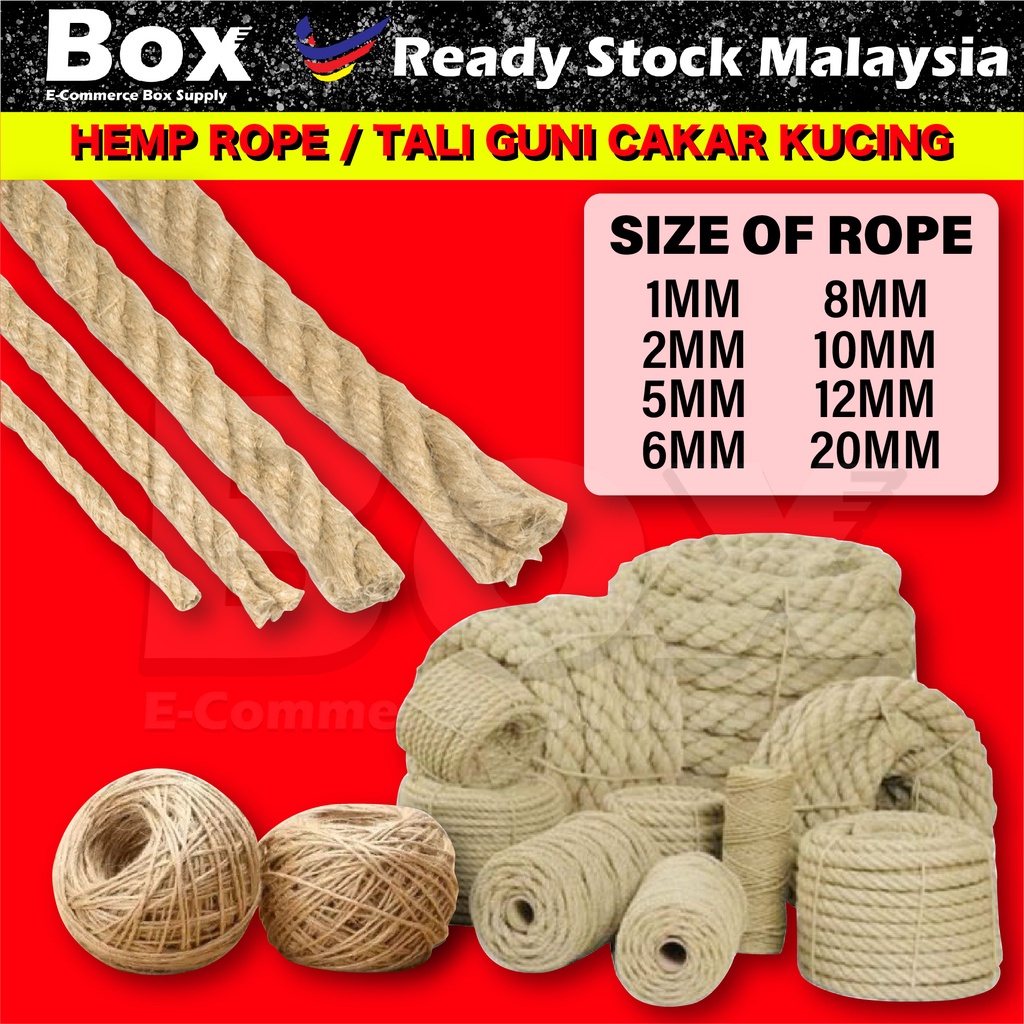 Hemp Rope 1/2/5/6/8/10/12/20mm Tali Guni Cakar Kucing Brown Jute Rope ...