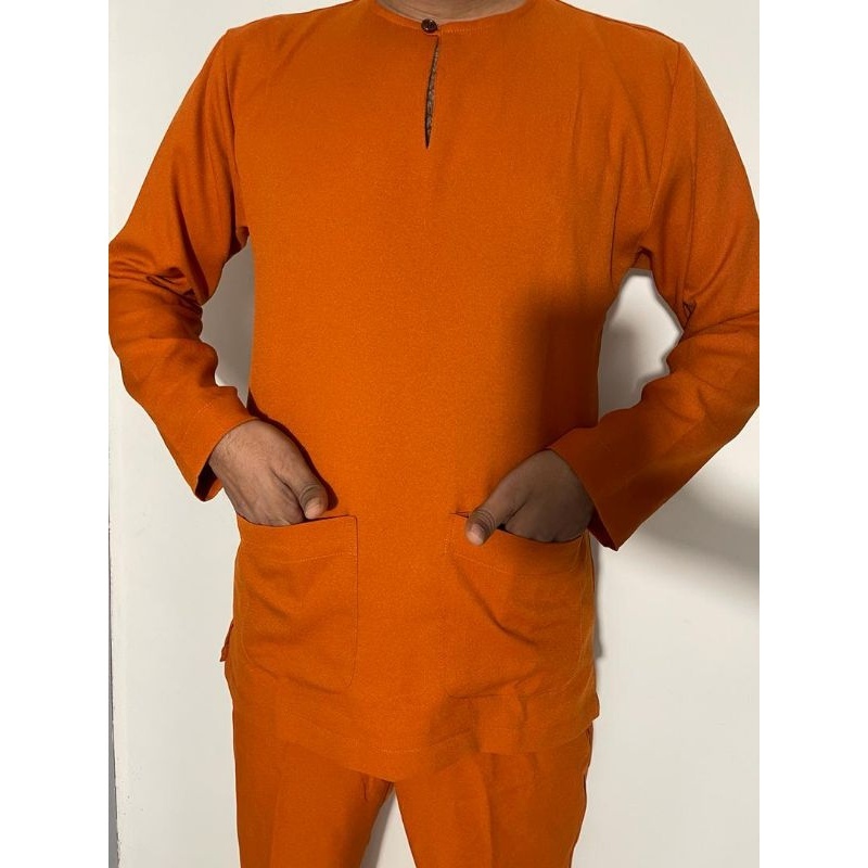 Baju Melayu Dewasa & Budak Raya viral Colour Orange Bata ( Kain Como ...