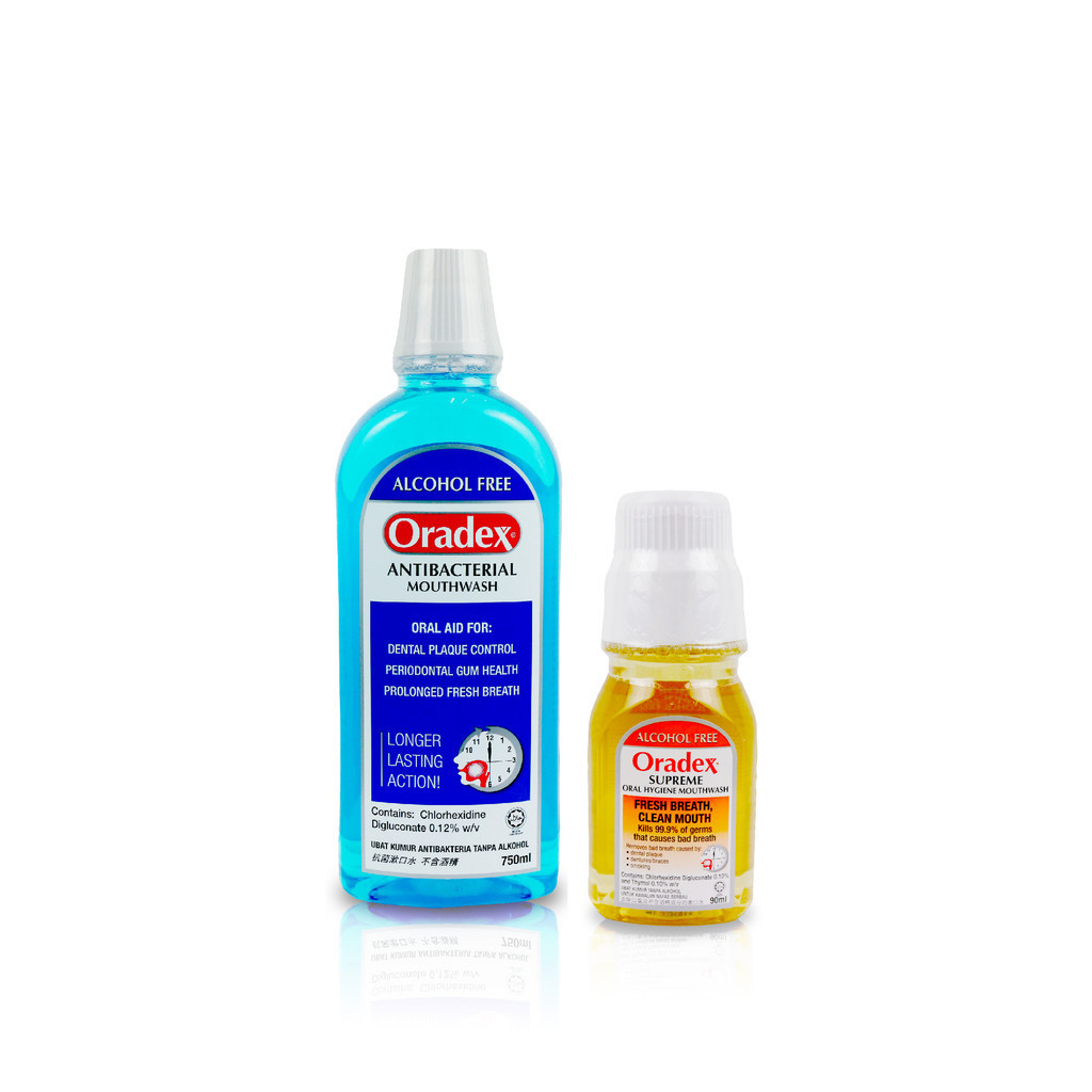 Oradex Antibacterial Mouthwash (750ml) + Antibacterial Mouthwash (90ml ...