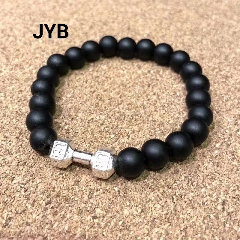 Dumbbell Gym Black Stone Beads Men Bracelet - Gelang Tangan Gim Manik ...