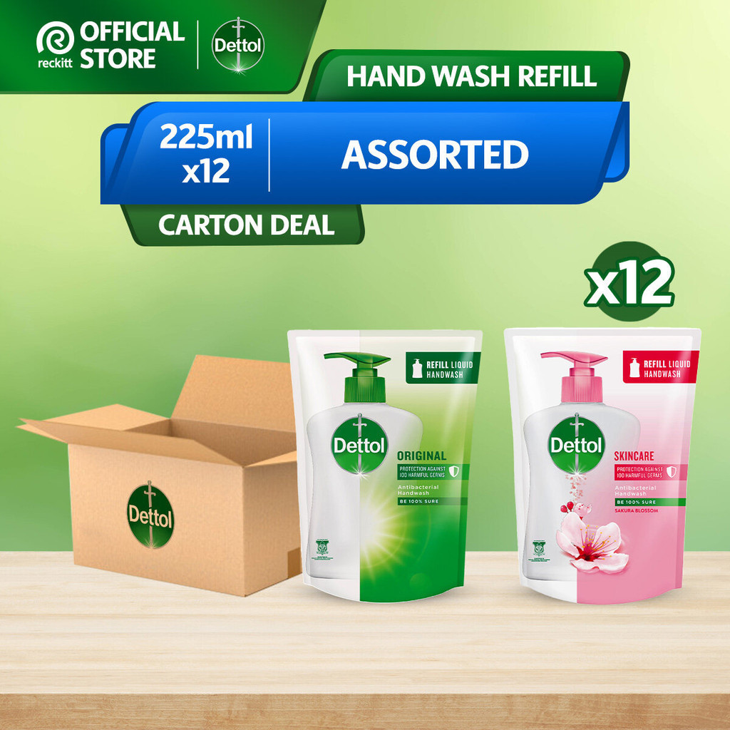 (Carton Sale) Dettol Antibacterial Hand Wash Refill Pouch 225ml x12 ...