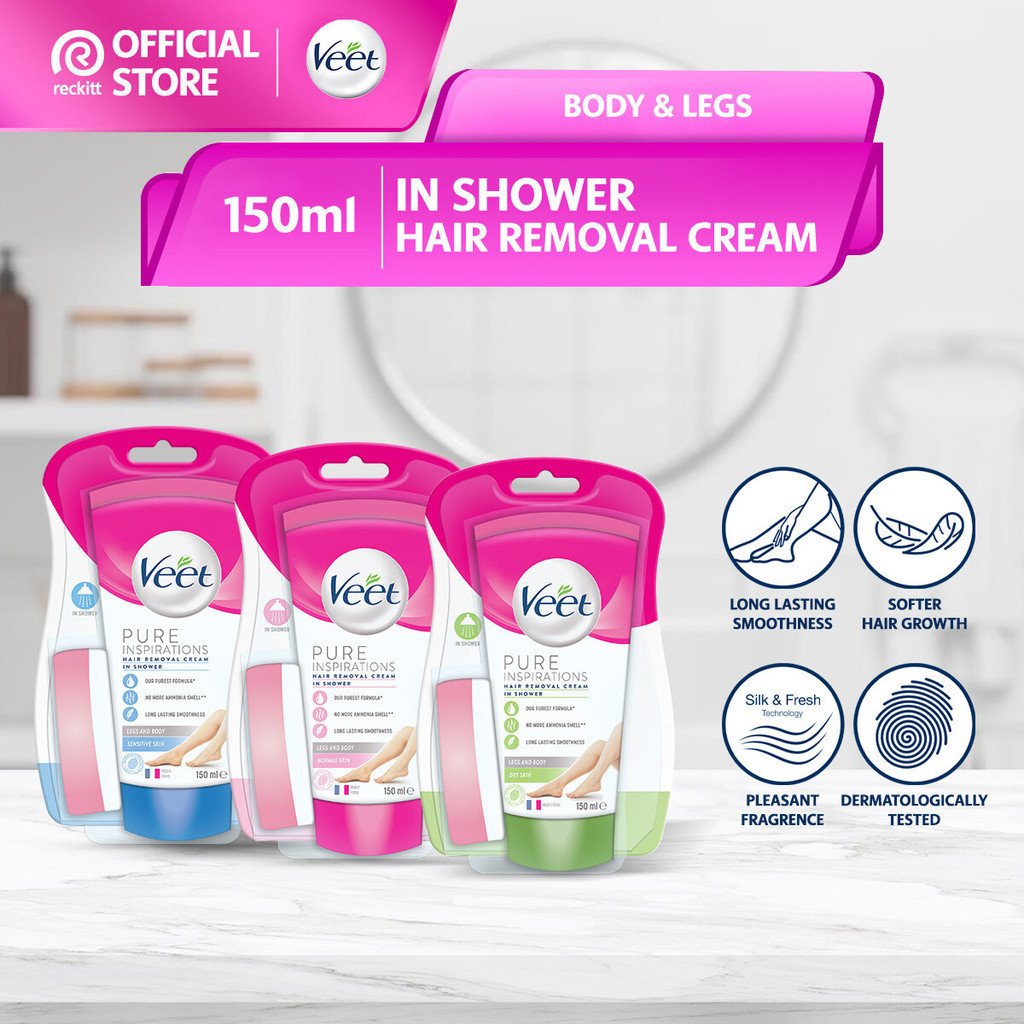 Veet In Shower Hair Removal Cream Normal/Sensitive/Dry Skin 150G (For ...