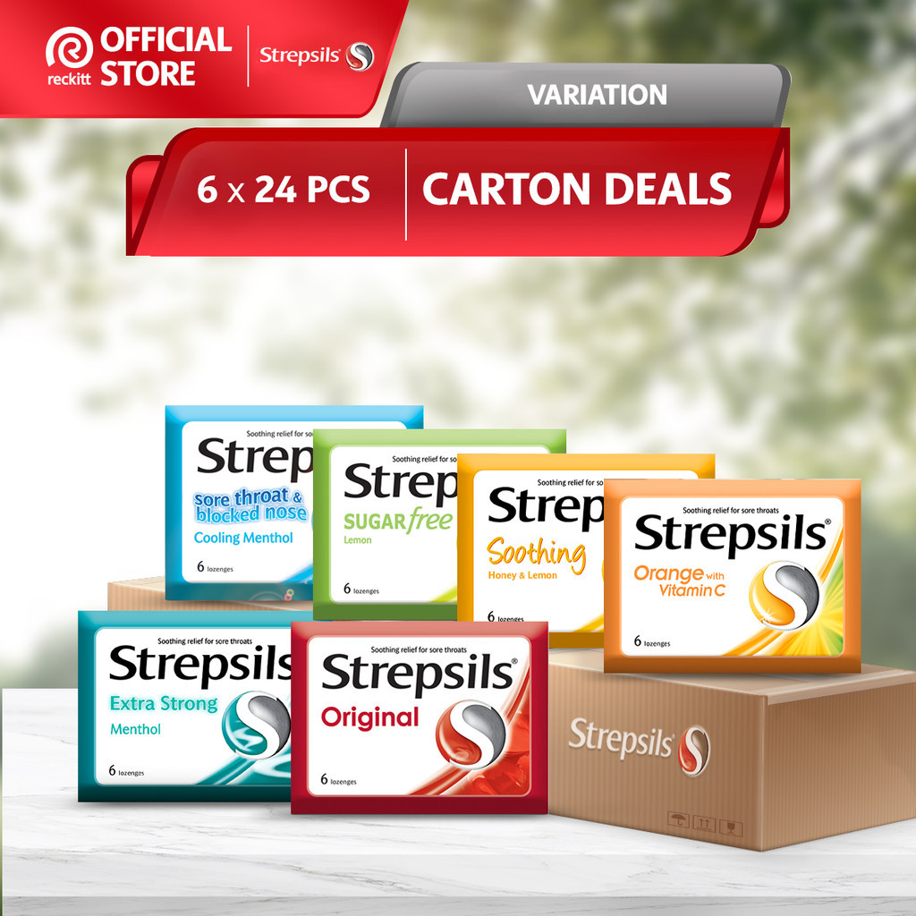 (Carton Sale) Strepsils Sore Throat Relief Lozenges 6s x 24 pouches ...