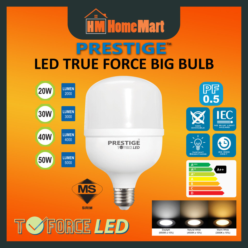 PRESTIGE LED T/True Force Big Bulb 20W/30W/40W/50W (3000K/4000K/6500K ...