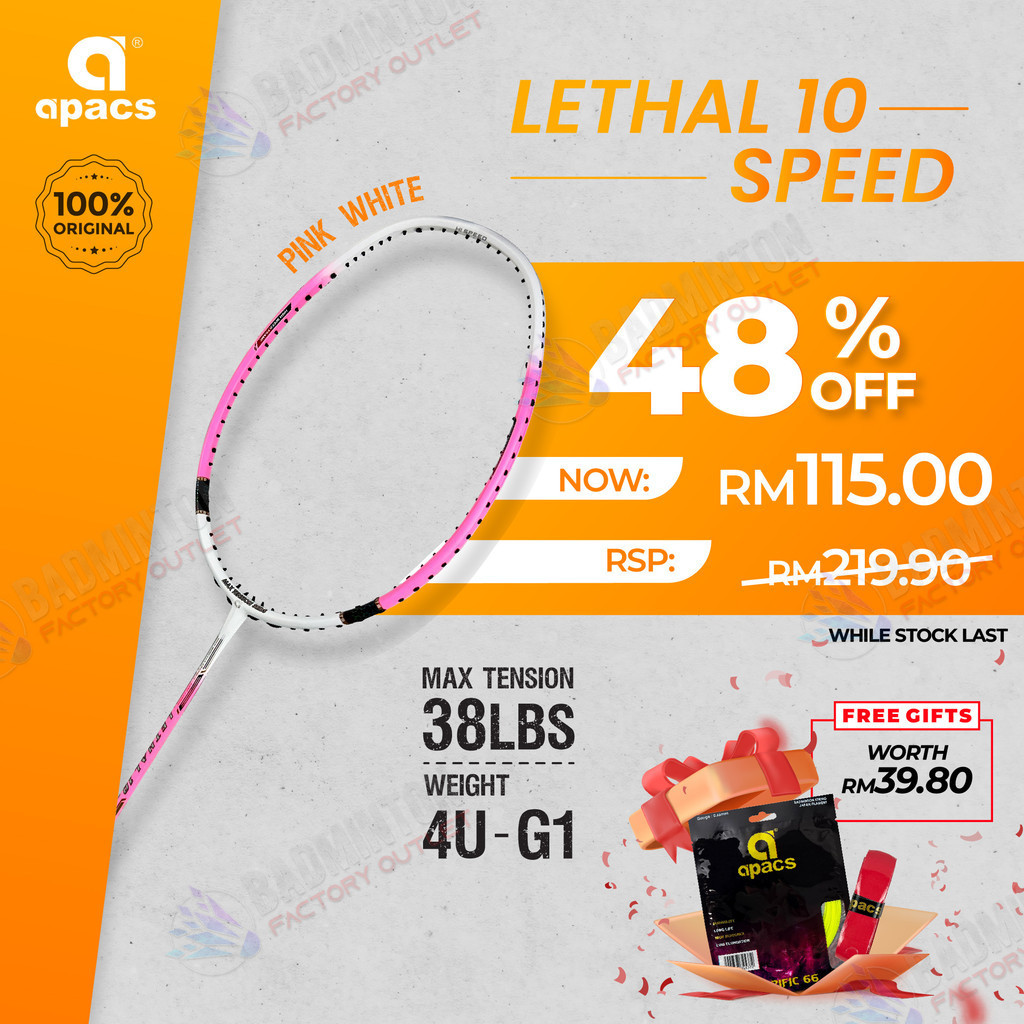 APACS Lethal 10 Speed (Pink White) 4UG1 Badminton Racket - Ideal For ...