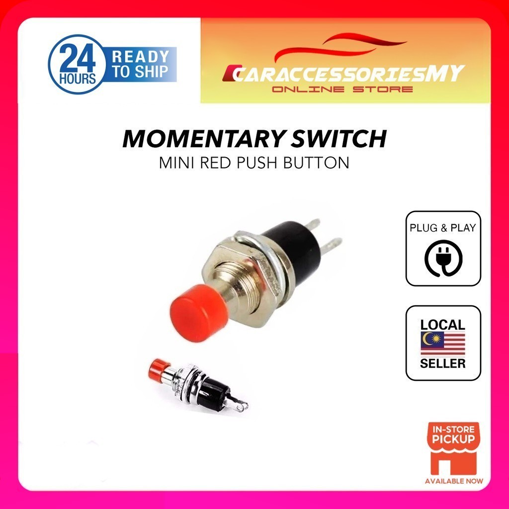 Mini Momentary On Off Push Button Reset Switch 0.5A 125V Red Knob 2 Pin ...
