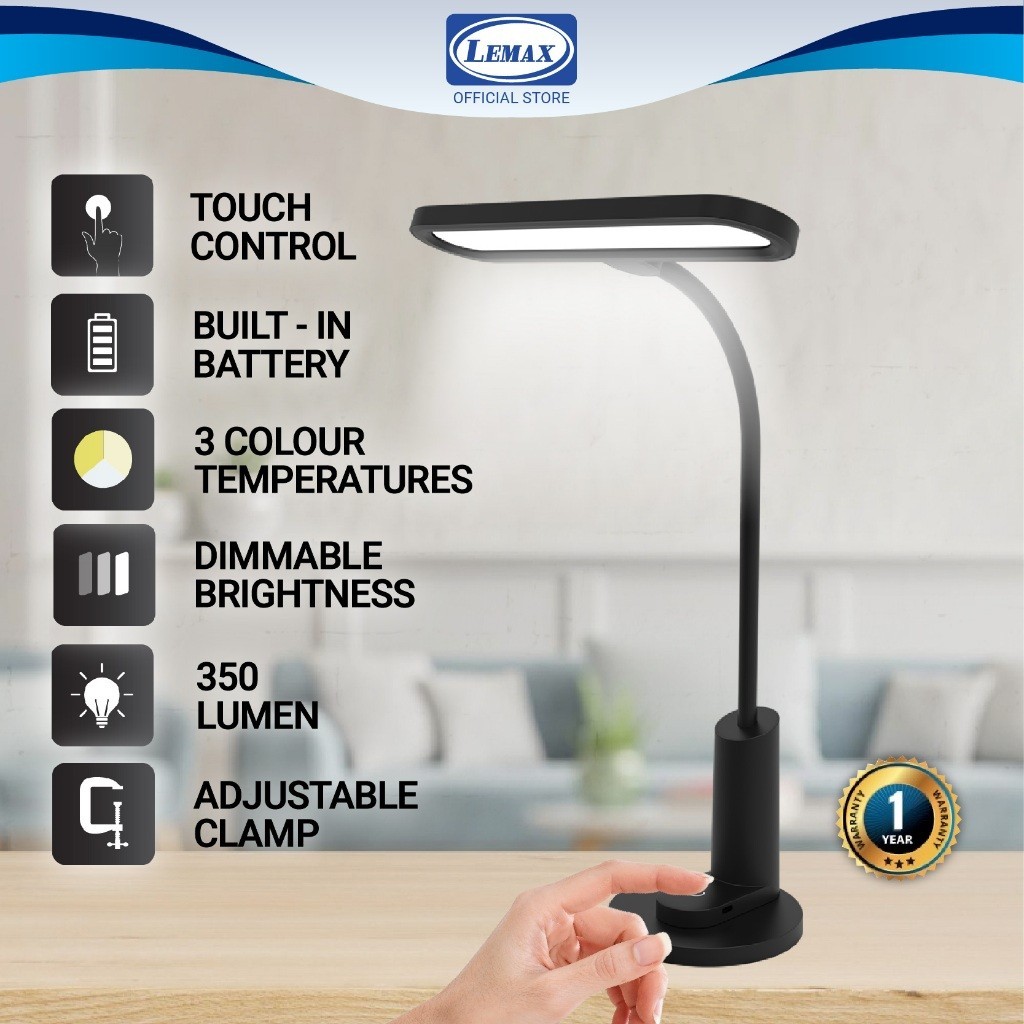 LEMAX 3 Colour Touch Sensor Dimming LED Desk Lamp USB Rechargeable ...