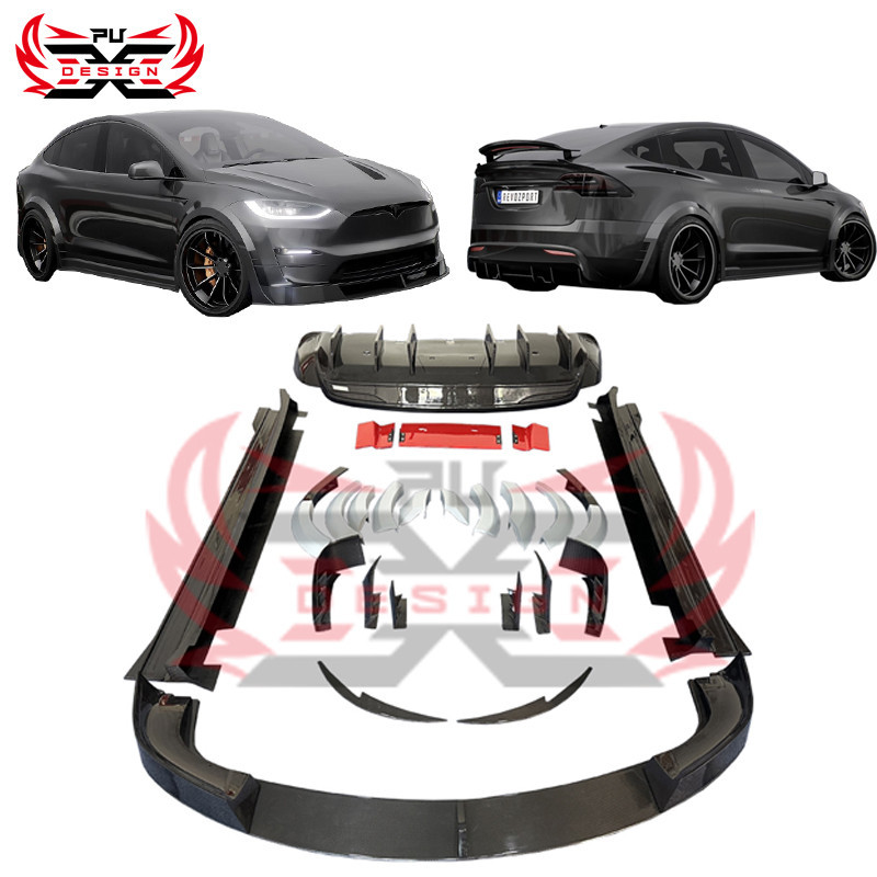 Body Kit For Tesla Model X 2023 Carbon Fiber Front Lip Side Skirts Rear ...