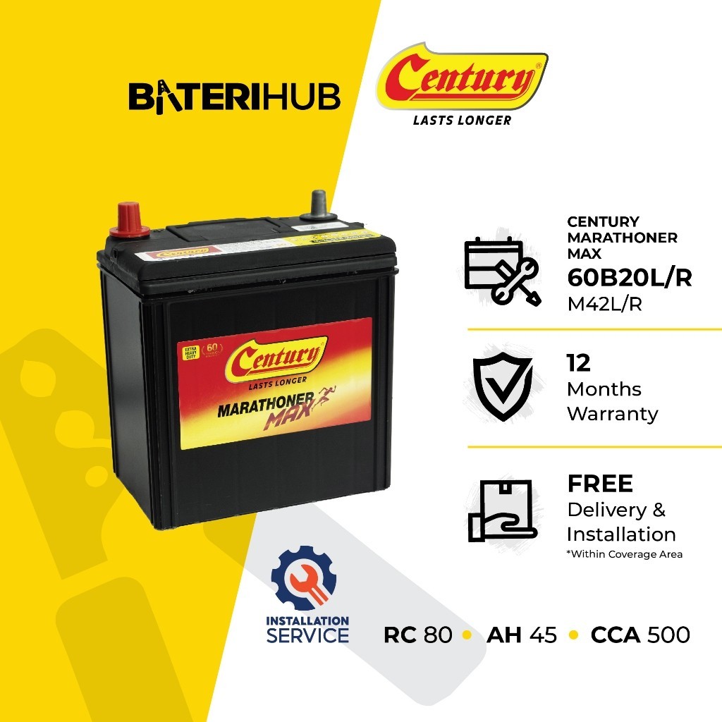 [Installation Provided] 60B20L/R M42L/R EFB Century Marathoner Max Car Battery Myvi Bezza ...
