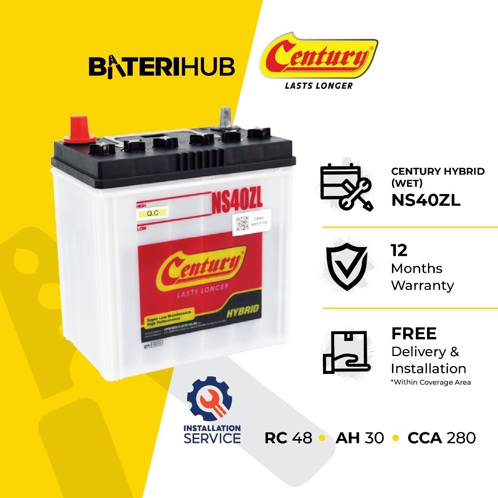 [Installation Provided] Bateri Kereta NS40ZL Century Hybrid WET | Car ...