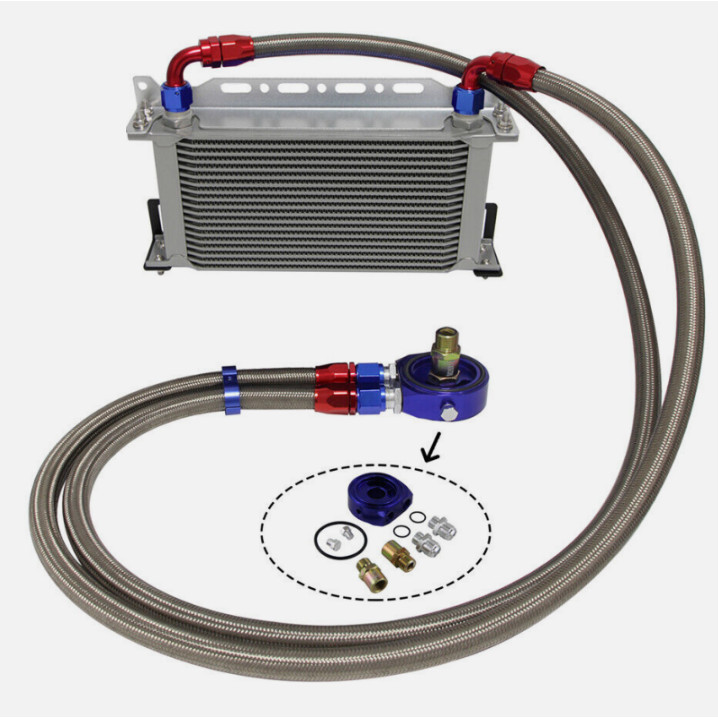Universal Aluminum Black Silver Blue AN10 10 Row 19 Row Oil Cooler Kit ...