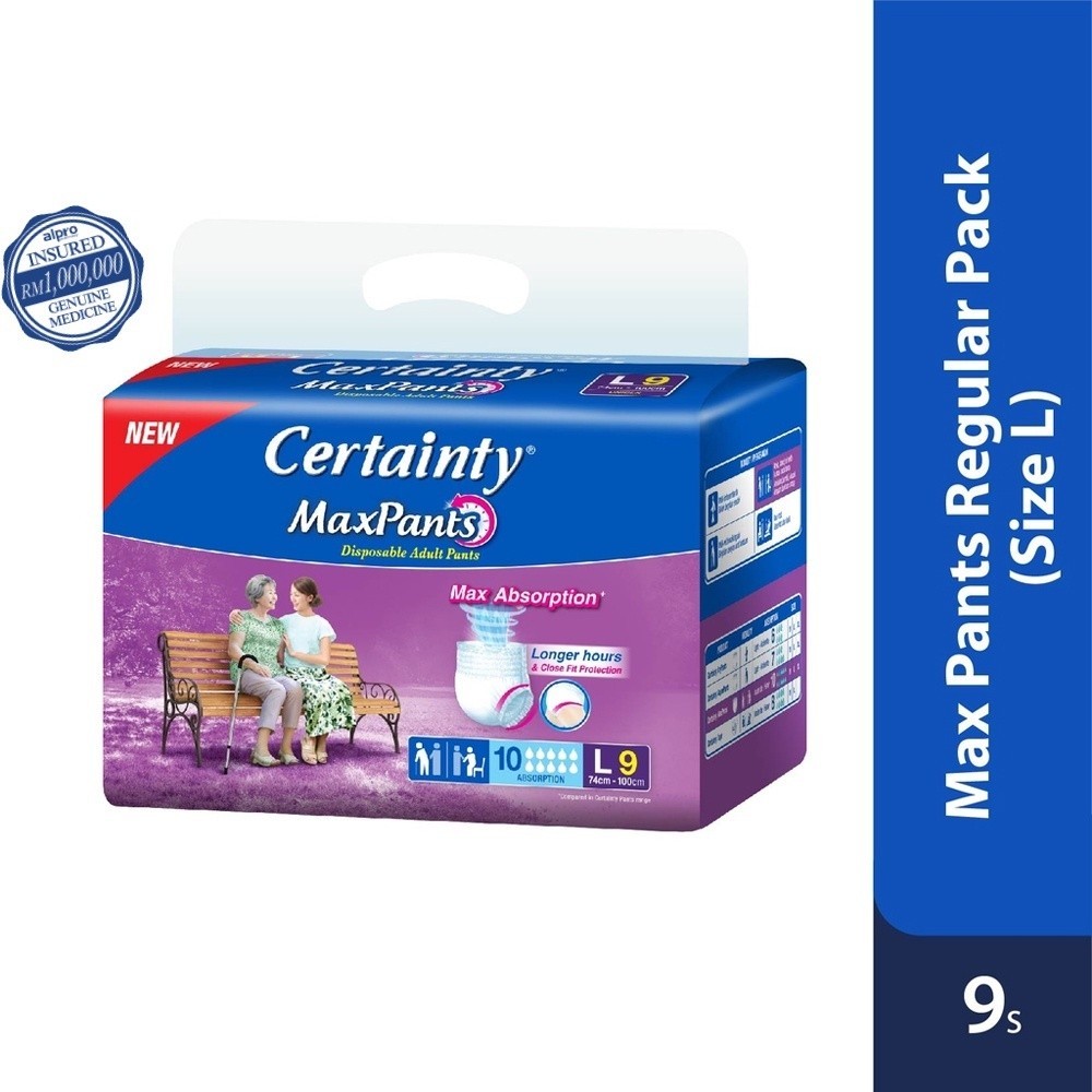 Certainty Maxpants Adult Diaper (Pants) – Regular Pack (L size) x 9s | Shopee Malaysia