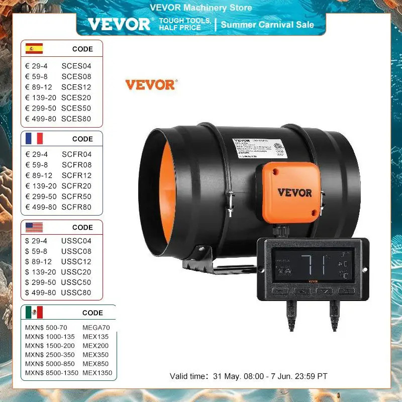 New listings VEVOR Inline Duct Fan with Temperature Humidity Controller ...