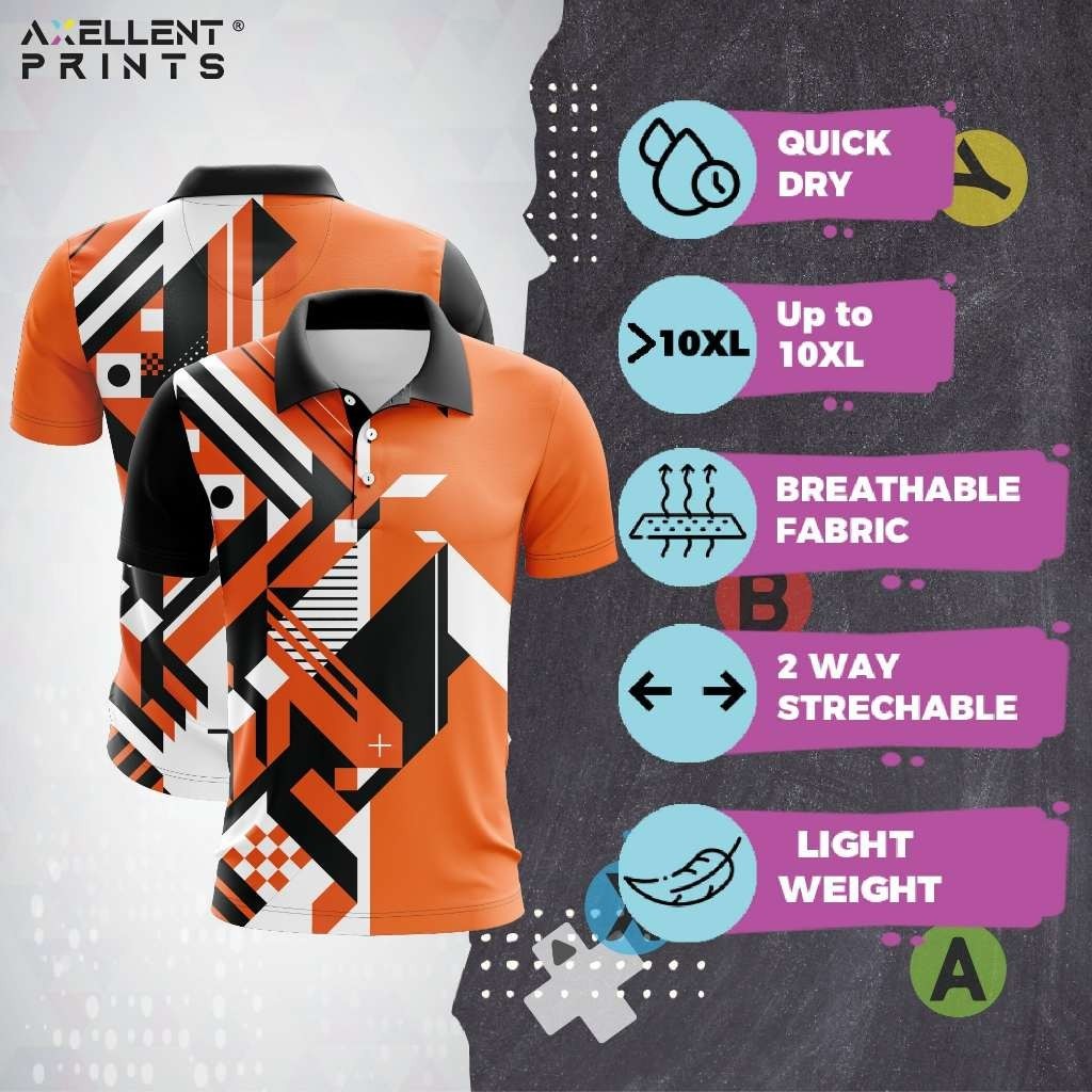 Axellent Prints Abstractic Gaming Orange Black oren hitam baju jersey ...